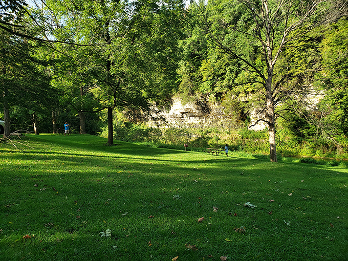 This isn't just a picnic spot; it's nature's dining room where limestone cliffs serve as walls and sky as ceiling.