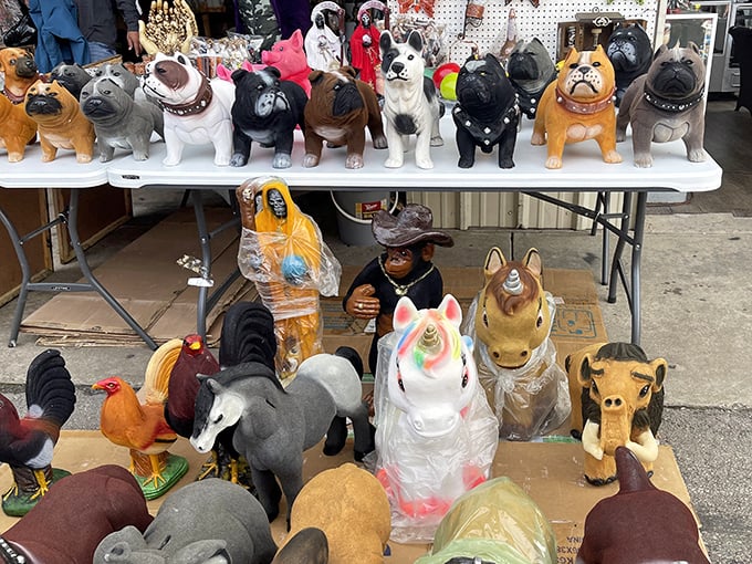 The island of misfit figurines, where ceramic dogs with questionable expressions find their forever homes. Your grandmother's curio cabinet is calling!