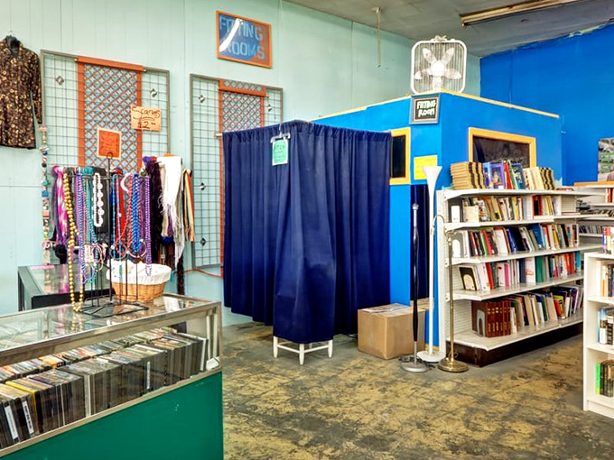 A crafting corner reveals bolts of fabric and sewing supplies&mdash;raw materials for creative minds who see potential where others see castoffs.