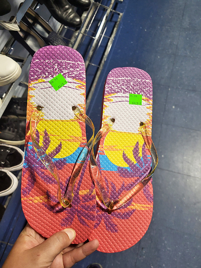 Beach-ready flip-flops with tropical sunset vibes, priced so low you won't feel guilty leaving them behind when you inevitably buy ice cream.