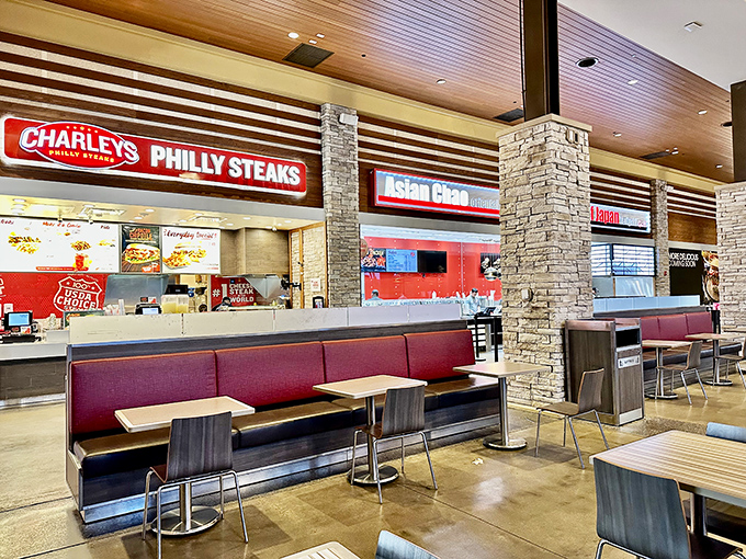 The food court: where shopping stamina gets restored with a Philly cheesesteak that's worth taking a break for.