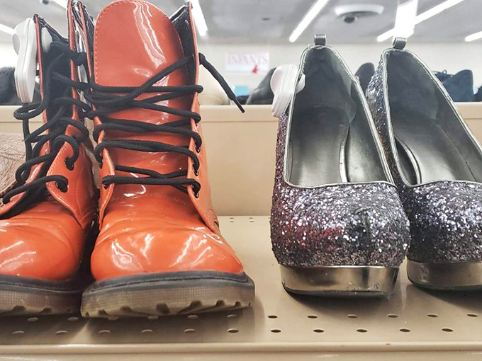 These boots and sparkly heels once walked different paths&mdash;now they wait side by side for new adventures and dance floors.
