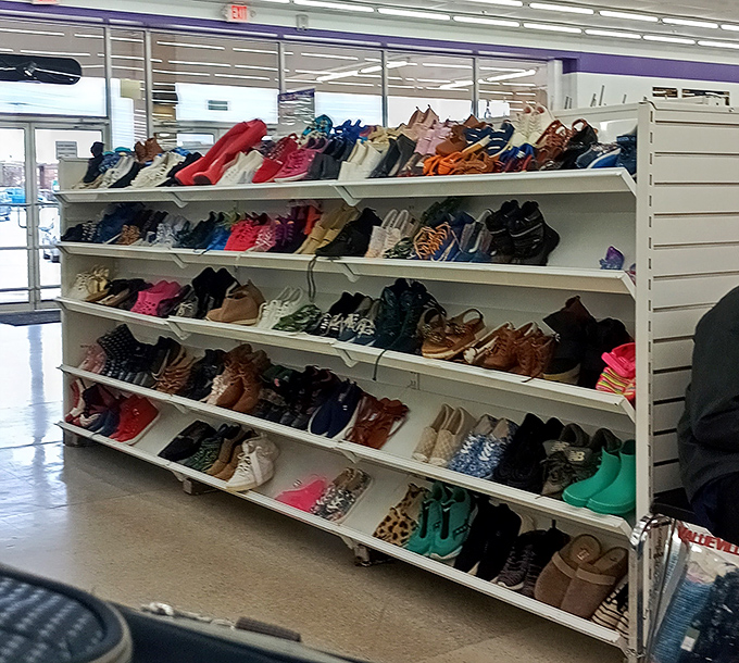The shoe wall: where designer heels mingle democratically with practical flats, all waiting for their Cinderella moment.