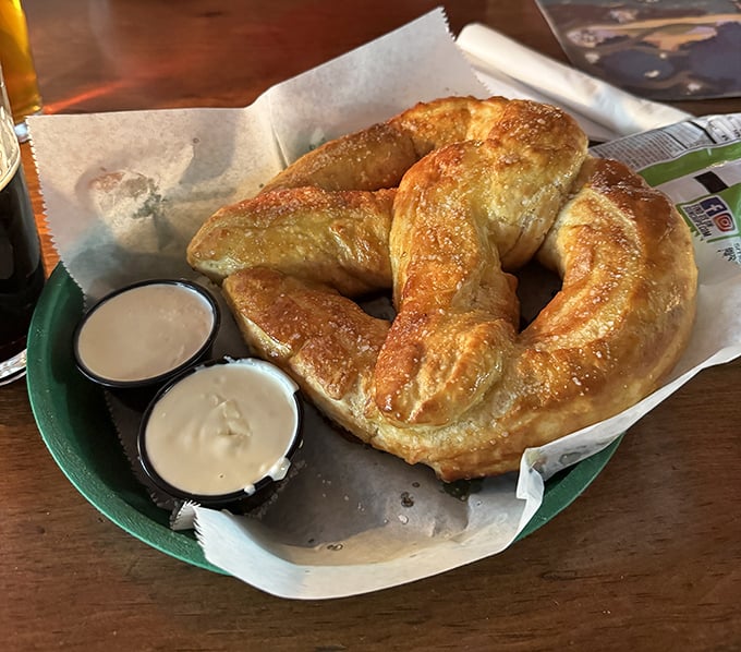 Pretzels that require a two-handed commitment. These doughy giants with their perfect salt crystals are what bread dreams of becoming when it grows up.