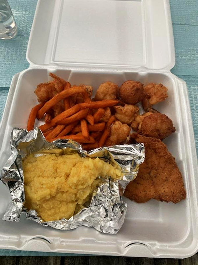 To-go seafood that refuses to compromise on quality. Even in a styrofoam container, this feast demands respect.