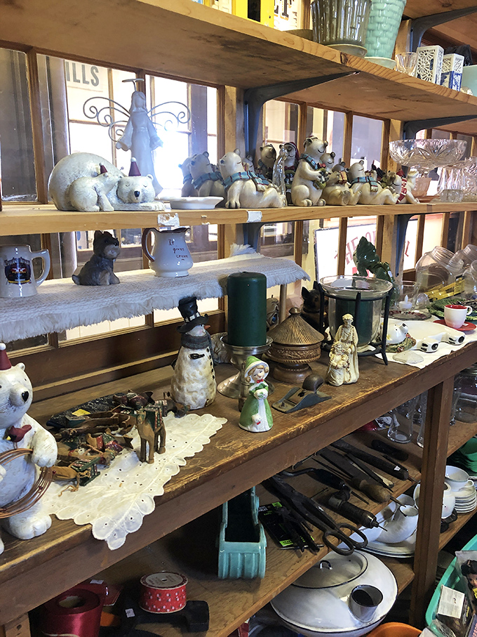 Porcelain polar bears and vintage kitchenware create an eclectic menagerie where your grandmother's treasures await rediscovery.