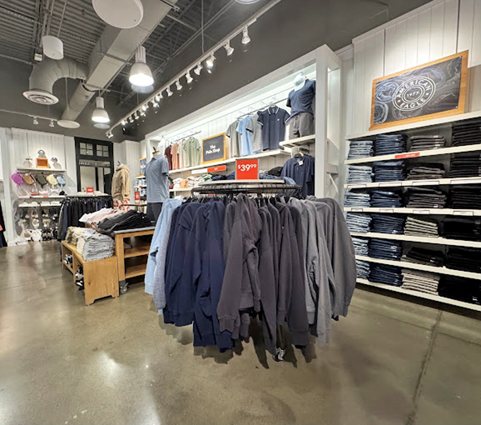 A retail forest of jackets awaits, organized with the precision of a military operation, ready to arm shoppers against Pennsylvania's notoriously fickle weather patterns.