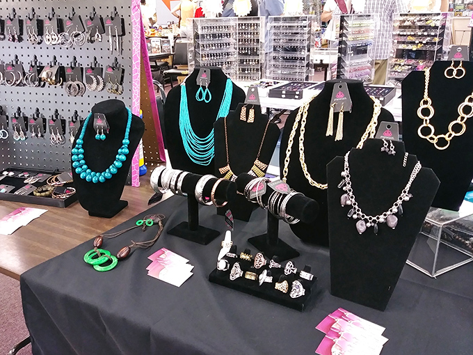 Jewelry displays that sparkle with possibility &ndash; each necklace and earring set waiting for its "Cinderella moment" with a new owner.