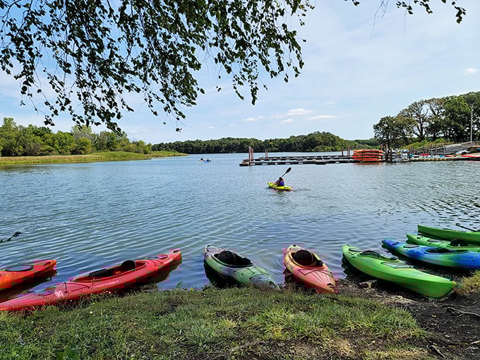 Kayak rental heaven&mdash;where the hardest decision you'll make all day is choosing between the red one that matches your shoes or the green one that doesn't.