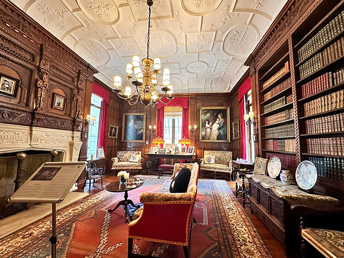 In this library, even the books wear formal attire. I half expected to find leather-bound volumes titled "How to Be Fabulously Rich" and "Mansions for Dummies."