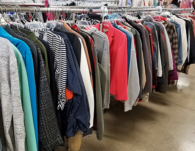 The clothing racks stretch out like a textile rainbow &ndash; each hanger a potential "where did you get that?" conversation starter.