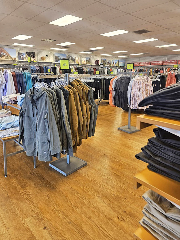 Rack after rack of outdoor-ready apparel stands at attention, each piece silently promising adventure while keeping Oregon's unpredictable weather at bay.