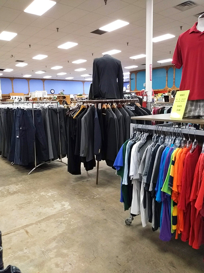 The men's section &ndash; where yesterday's business meetings become tomorrow's casual Fridays, one blazer at a time.