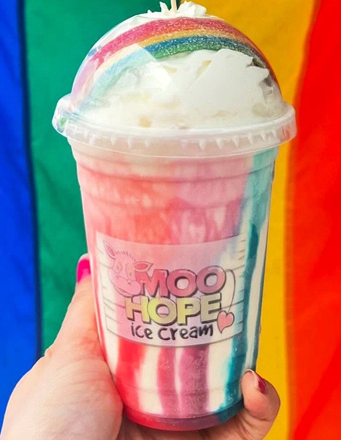 A rainbow in a cup! This colorful creation isn't just a treat for your taste buds&mdash;it's therapy in frozen form.