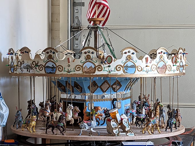 Tiny but mighty, this miniature carousel demonstrates the artistry in perfect scale. Like a dollhouse version of joy, it captures the magic without taking up the space.