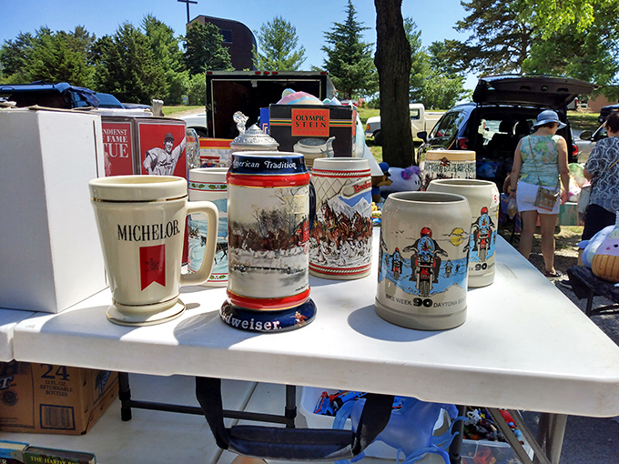 Beer steins with stories to tell! These vintage mugs have likely witnessed more celebrations than most of us, now waiting for their next toast.