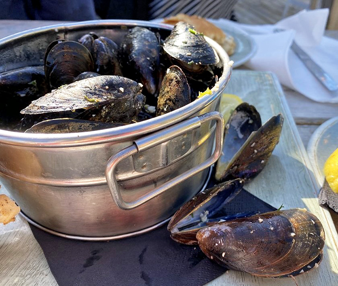 Mussels served in their natural packaging&mdash;nature's little black boxes each containing a perfect bite of the sea.