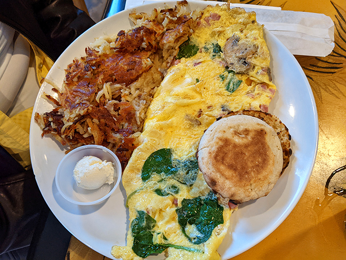 This isn't just an omelet &ndash; it's a golden envelope delivering a love letter of spinach, cheese and perfectly seasoned fillings.