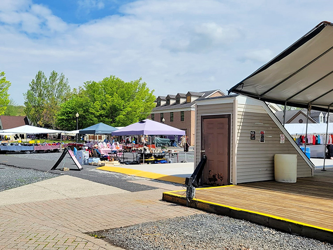 The outdoor marketplace expands under blue skies, where canopies create a bazaar atmosphere reminiscent of global markets&mdash;but with Pennsylvania practicality.