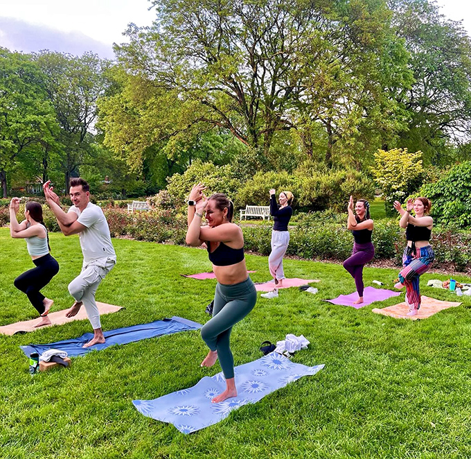 Downward dog among the roses? These yogis have discovered the ultimate zen backdrop for their morning stretches.