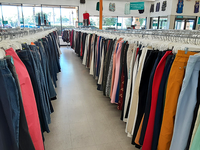 Rows of possibilities stretch endlessly, where your perfect outfit waits patiently for discovery.