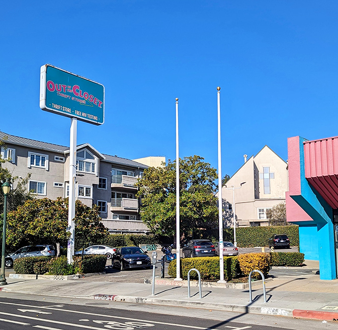 Even the parking area screams "fun shopping ahead!" with its vibrant signage promising both retail therapy and actual healthcare services.