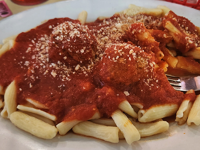 Pasta that would make your Italian grandmother nod in approval&mdash;simple, hearty, and topped with meatballs that could solve all of life's problems.