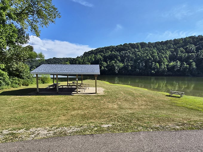 Lakeside dining with a million-dollar view. This picnic pavilion proves some of the best restaurants have no walls at all.