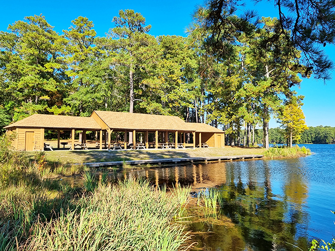 This lakeside shelter isn't just a picnic spot&mdash;it's vacation headquarters. The corner office we all deserve.