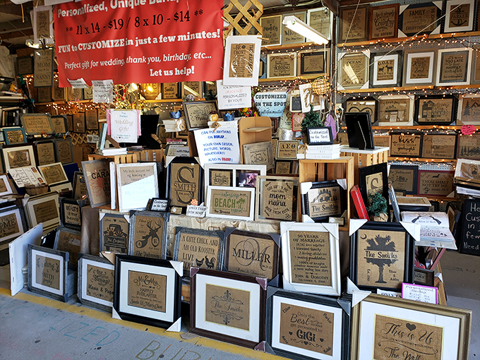 A wall of personalized frames tells stories before you even add your photos. Perfect for commemorating beach memories or gifting to family.