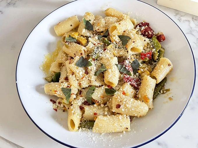 This primavera pasta isn't just a dish&mdash;it's spring captured on a plate, with rigatoni playing host to a garden party.