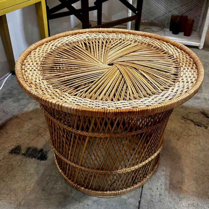 Woven with natural artistry, this rattan table brings a touch of tropical sophistication that would make Don Draper nod in approval.