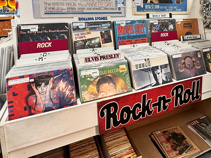 Rock and roll heaven for vinyl enthusiasts! Elvis, The Stones, and The Surfaris&mdash;the soundtrack of America's golden age, preserved in pristine sleeves.