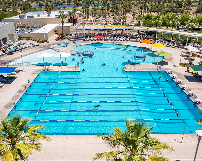 Olympic dreams don't retire here. The community pool hosts everything from serious lap swimmers to water aerobics enthusiasts who move better in water than on land.
