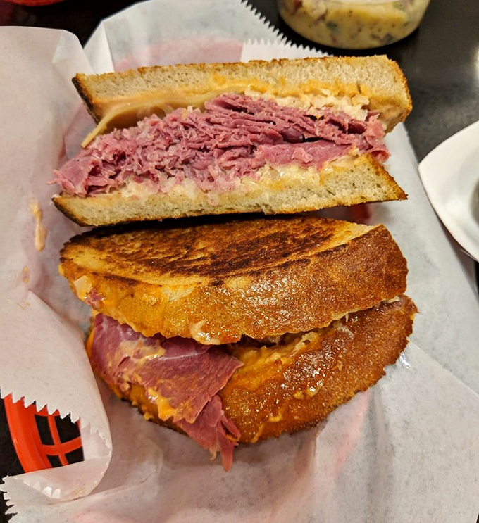 Behold the Reuben in its natural habitat&mdash;a perfect marriage of corned beef, sauerkraut, and melted Swiss. Architecture you can eat!