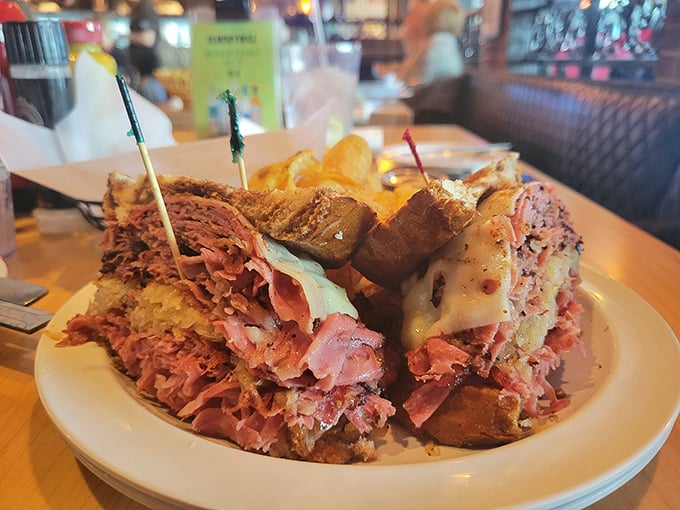 Not just a sandwich, but a skyscraper of flavor. This Reuben contains more meat than some delis serve in an entire day.