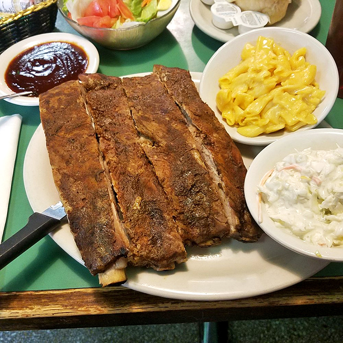 These ribs don't just fall off the bone&mdash;they practically leap onto your fork, bringing mac and cheese and coleslaw along for the ride.
