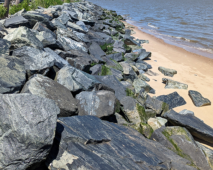 Nature and engineering in perfect harmony&mdash;these weathered stones protect the shoreline while creating their own rugged beauty.