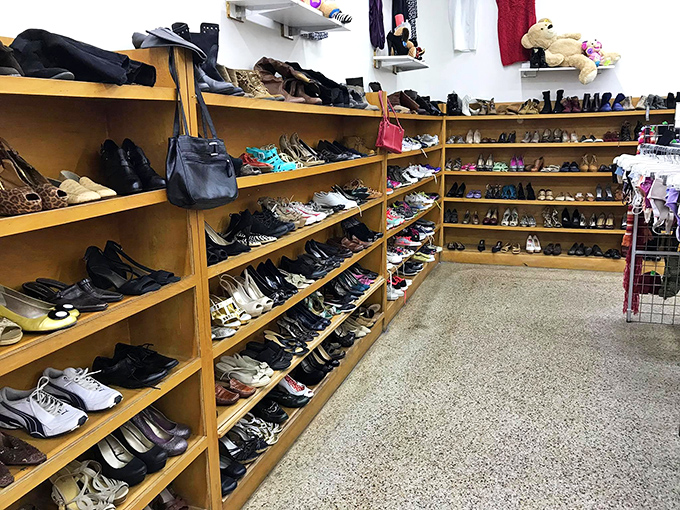 The shoe section—where Cinderella would shop if she were on a budget but still wanted options beyond glass slippers.