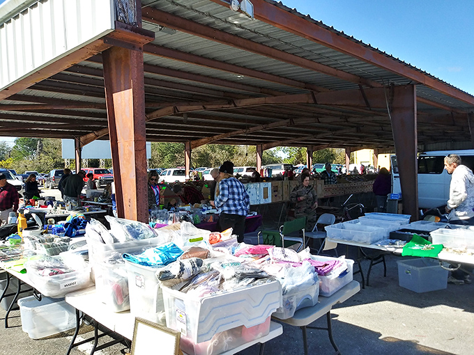 Beneath metal roofing that amplifies the morning bustle, vendors arrange their wares with the precision of museum curators working on a budget.