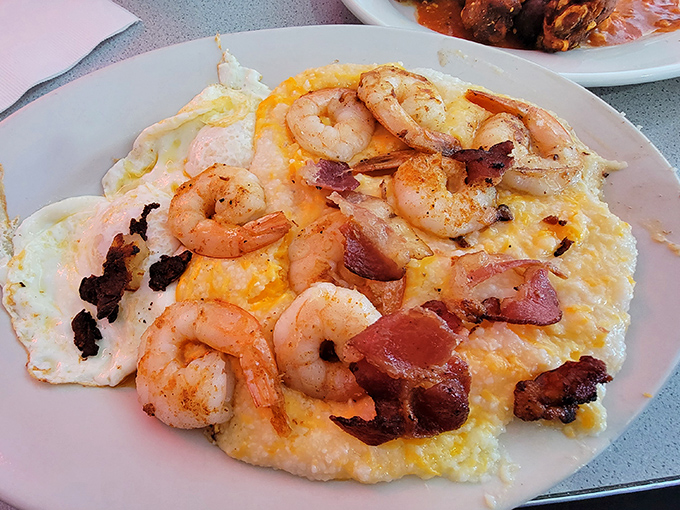 Shrimp and grits with eggs &ndash; proof that breakfast can be sophisticated while still giving you that warm hug your stomach craves.