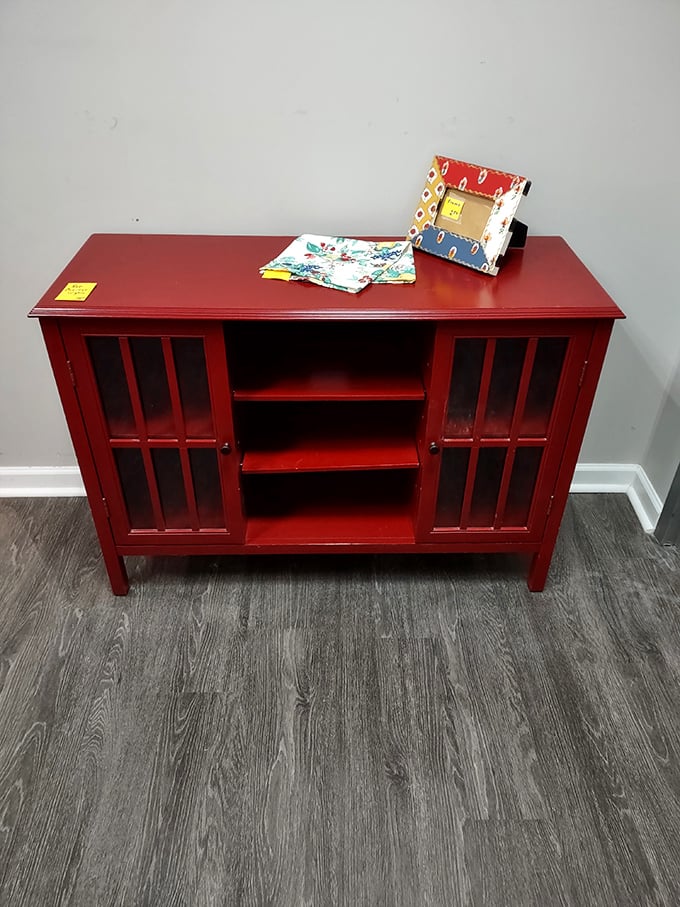 This vibrant red cabinet isn't just furniture&mdash;it's your next conversation piece, already telling stories before it even reaches your home.