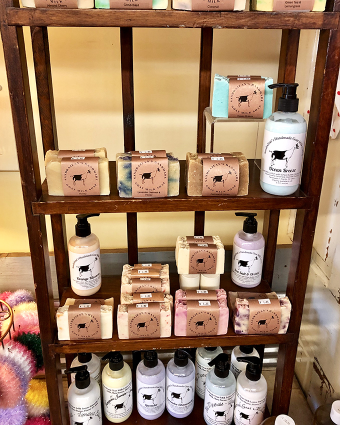 Artisanal soaps and lotions line rustic wooden shelves, bringing farm-fresh scents to bathrooms that have seen too many generic brands.