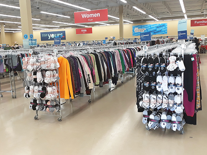 The women's section: a kaleidoscope of colors and patterns where patience transforms into fashion gold.