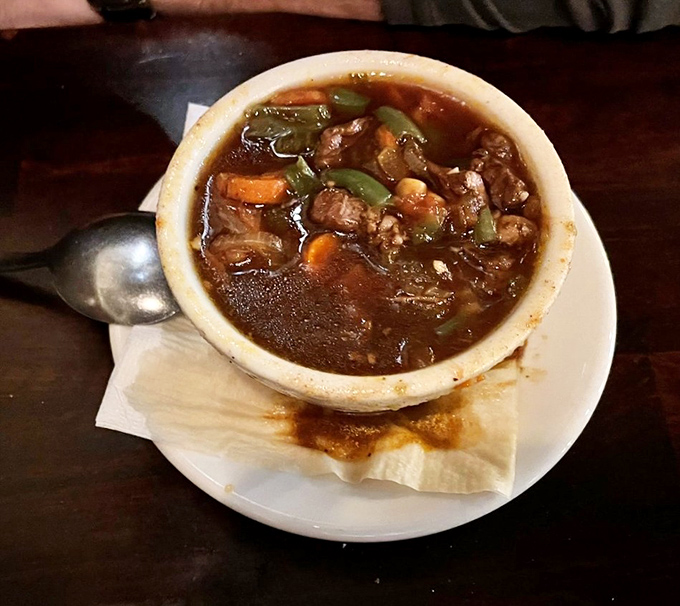 Not just any soup&mdash;this hearty bowl packed with vegetables and tender meat chunks is what comfort tastes like after being translated into California cuisine.