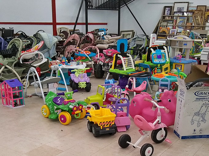 Childhood on wheels: from strollers to ride-ons, this colorful corner saves parents from the financial black hole that is buying everything new for rapidly growing kids.