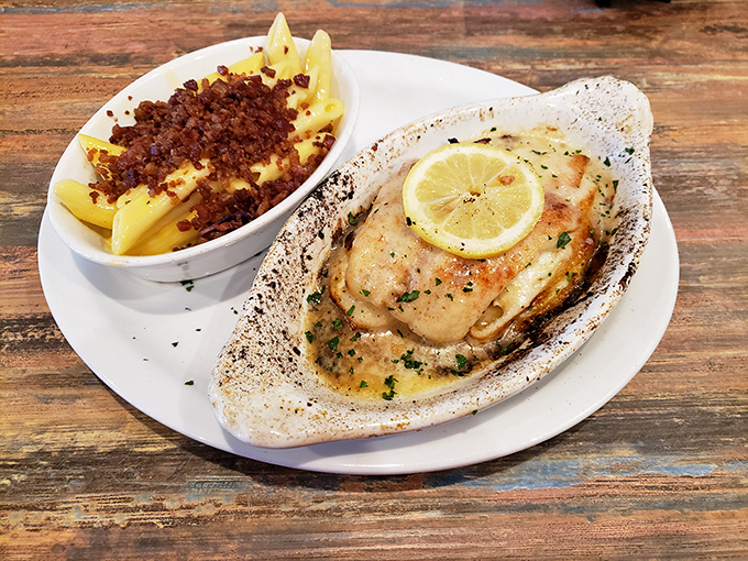 Stuffed flounder that's basically a seafood symphony wrapped in delicate fish – the star everyone drives for.