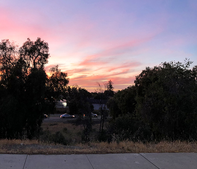 Cotton candy skies provide the perfect backdrop before showtime, nature's curtain slowly drawing closed as the main feature prepares to light up.