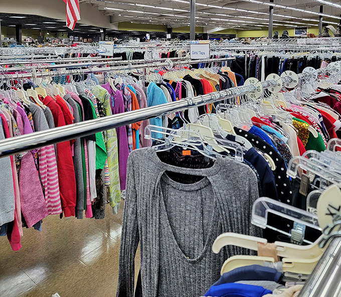 The sweater section: where your grandmother's fashion choices suddenly look hip again, and vintage finds await their second chance at stylishness.