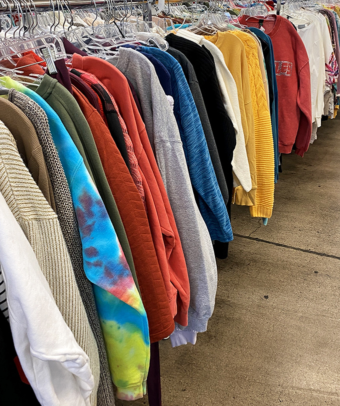 A rainbow of sweaters and hoodies stands ready for Arizona's brief but enthusiastic version of winter.